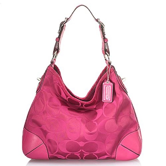 Coach | Bags | Coach Peyton Raspberry Pink Sateen And Leather Hobo ...